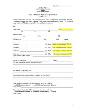 Fillable Online Child & Adolescent Psychosocial Questionnaire FULLY ...