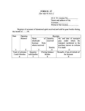 Fillable Online prohibition-excise gujarat gov FORM D - 17 See rule 45 ...