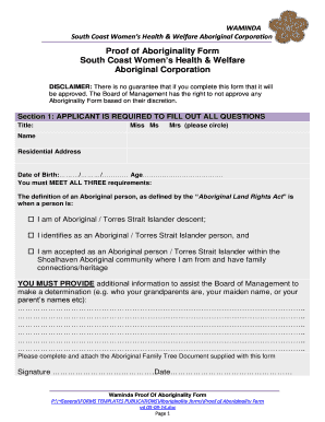 Fillable Online Proof of Aboriginality Form - Squarespace Fax Email ...