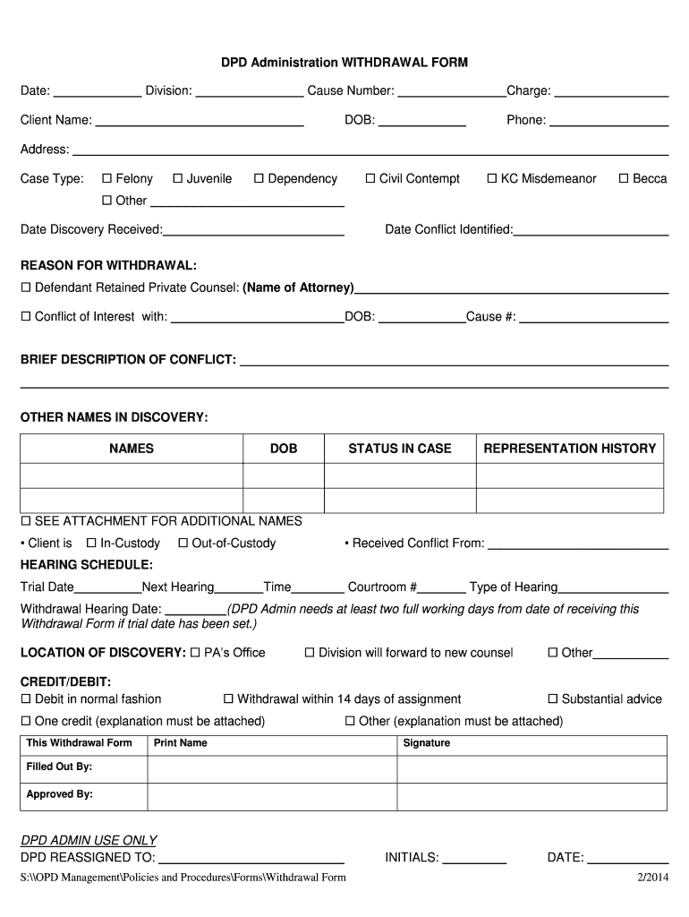 Fillable Online kingcounty DPD Administration WITHDRAWAL FORM ...