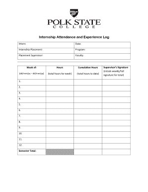 Fillable Online polk Internship Attendance and Experience Log - polk.edu Fax Email Print - pdfFiller