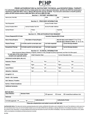 Fillable Online pehp PRIOR AUTHORIZATION for OUTPATIENT PHYSICAL and ...