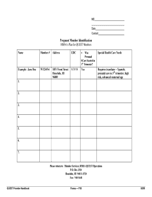 Fillable Online QUEST Pregnant Member Identification Form - hmsa.com ...