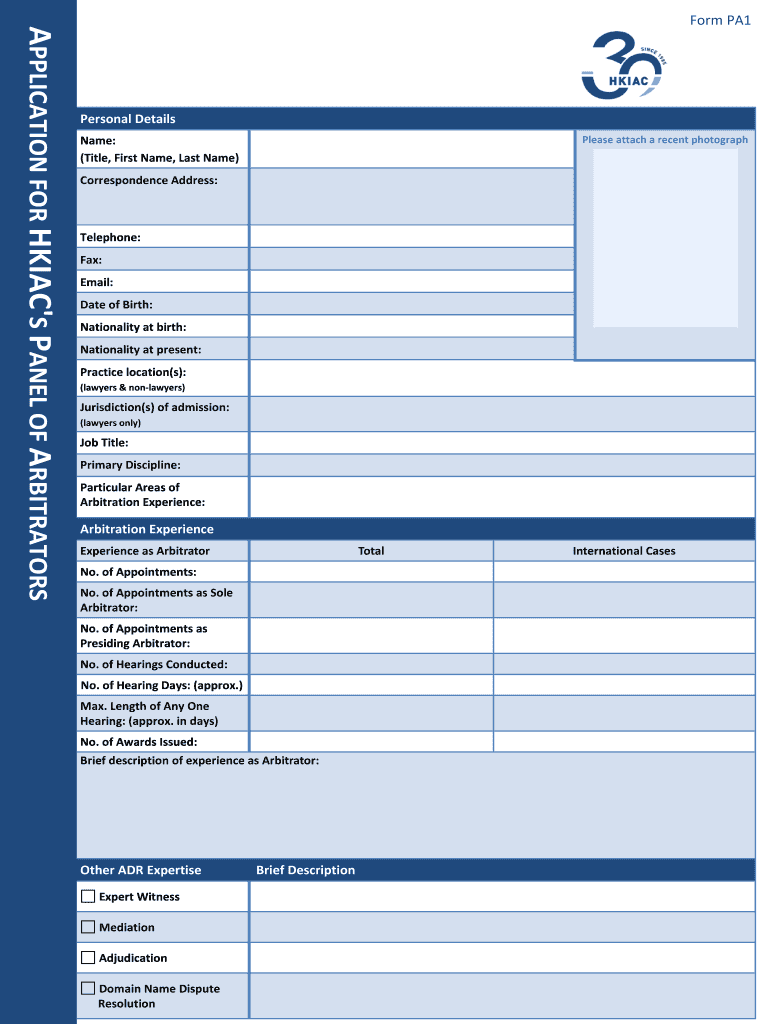 Fillable Online hkiac Form PA1 A - Hong Kong International Arbitration ...