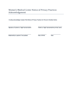 Fillable Online WMC Notice of Privacy Practices acknowledgement form ...