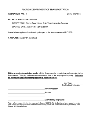 Fillable Online RE: BID #: ITB-DOT-14/15-7013LV Fax Email Print - pdfFiller