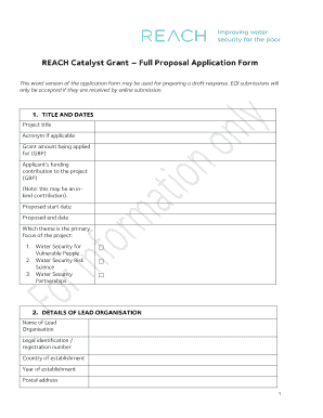 Fillable Online reachwater org REACH Catalyst Grant Full Proposal ...