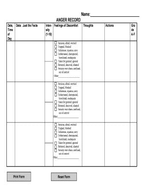 Fillable Online Name: ANGER RECORD - Simmerdown Online Fax Email Print ...