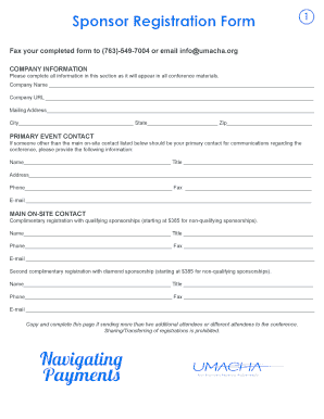 Fillable Online umacha Sponsor Registration Form - umacha.org Fax Email ...