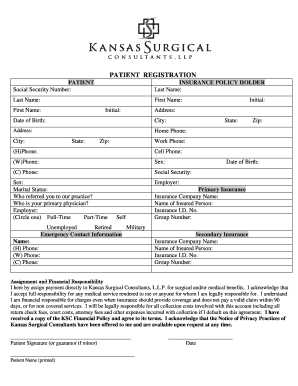 Fillable Online PATIENT REGISTRATION PATIENT INSURANCE POLICY HOLDER ...