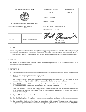 Fillable Online ADMINISTRATIVE REGULATION REGULATION NUMBER PAGE NUMBER ...