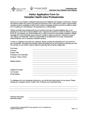 Fillable Online Visitor Application Form for Canadian Health Care ...
