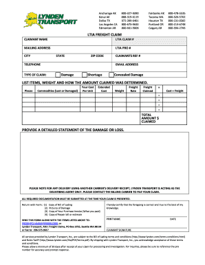 Fillable Online LTIA FREIGHT CLAIM - lynden.com Fax Email Print - pdfFiller