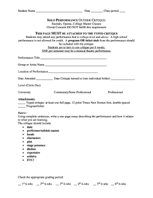 Fillable Online Critique Cover Sheet - HSPVA Vocal Music Fax Email ...
