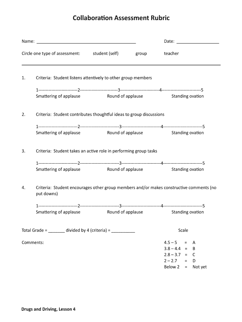 Fillable Online drugsanddriving Collaboration Assessment Rubric ...