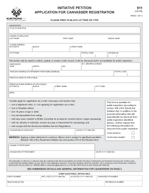 Fillable Online elections bc 911-Initiative petition application for ...