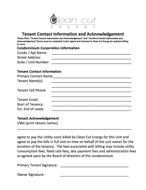 Fillable Online cleancutenergy Landlord Contact Information - Primary ...