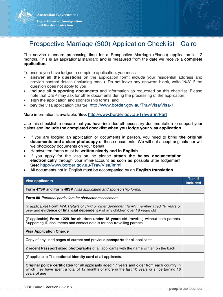 Fillable Online Prospective Marriage (300) Application Checklist ...