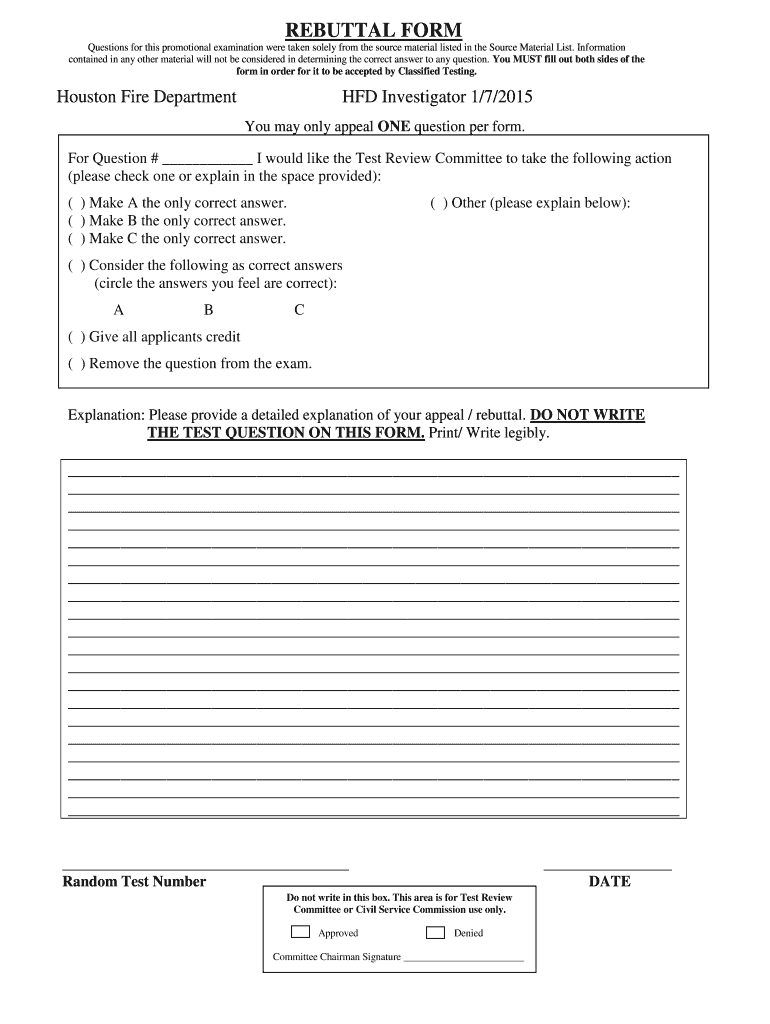 Fillable Online houstontx REBUTTAL FORM - Houston - houstontx Fax Email ...