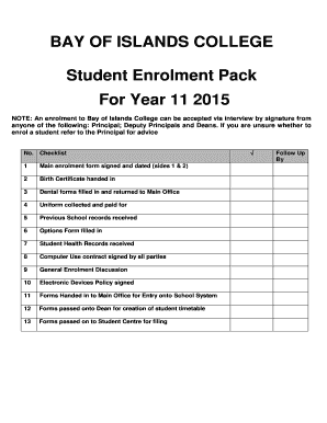 Fillable Online boic school BAY OF ISLANDS COLLEGE Student Enrolment ...