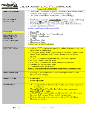 Fillable Online CALHFA CONVENTIONAL 1ST LOAN PROGRAM Product Codes ...