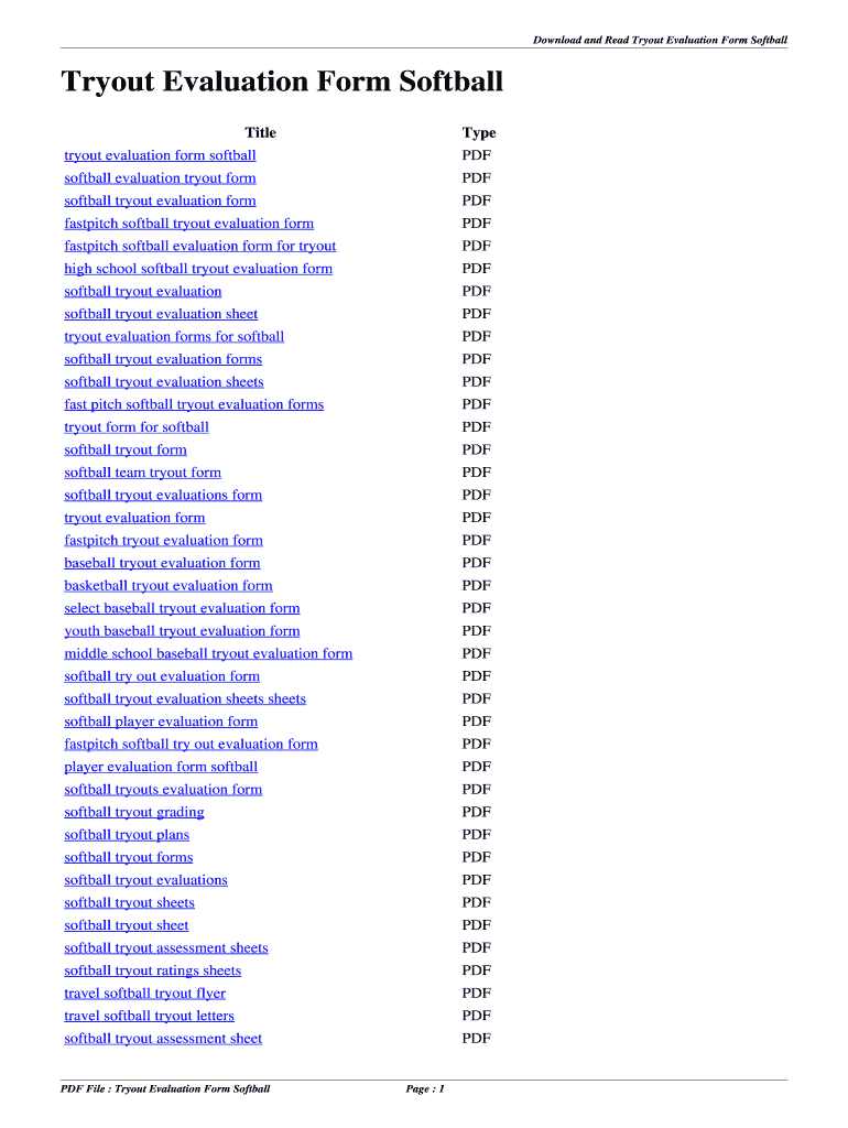 Fillable Online blogberry Tryout Evaluation Form Softball. tryout evaluation form softball Fax ...