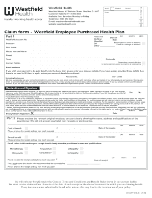 Fillable Online Verify Optical Dental D Q Claim form - Westfield ...