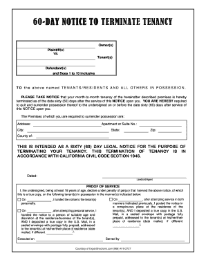 Fillable Online experteviction 60- DAY NOTICE TO TERMINATE TENANCY ...