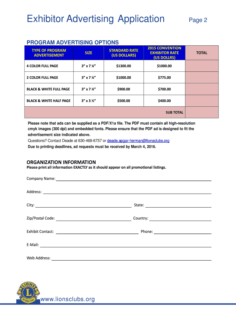 Fillable Online lionsclubs Advertising Application Fukuoka - Lions ...