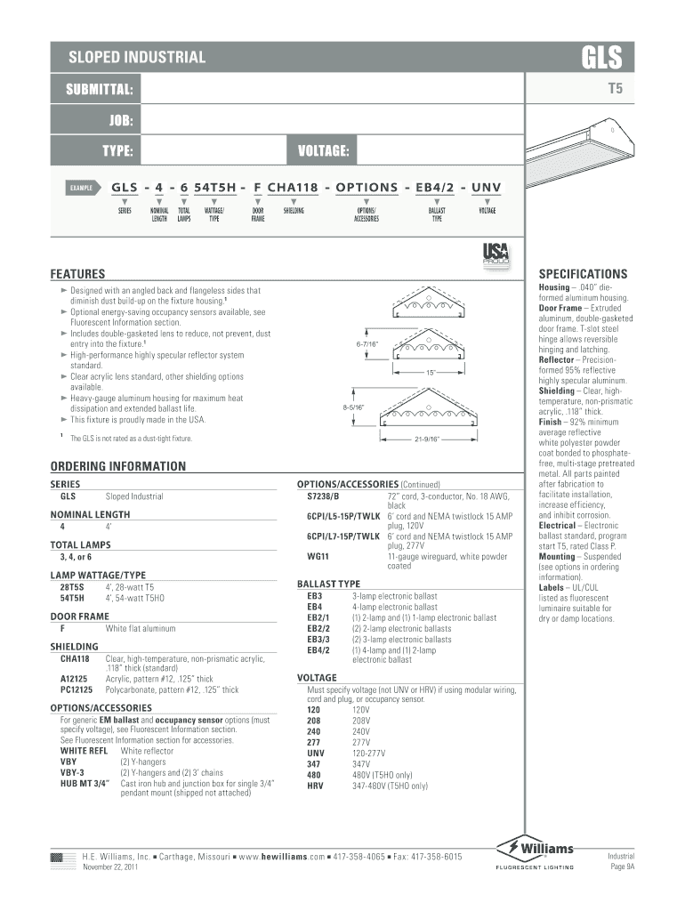 Fillable Online SUBMITTAL: T5 JOB: TYPE: VOLTAGE - H.E. Williams Fax ...