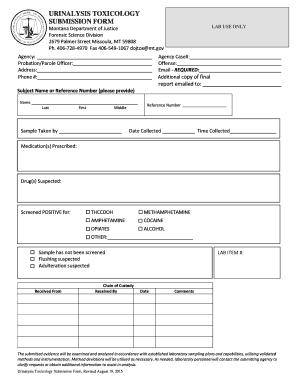 Fillable Online URINALYSIS TOXICOLOGY SUBMISSION FORM LAB USE ONLY Fax ...