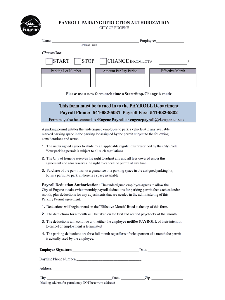 Fillable Online eugene-or City of Eugene Employee Payroll Parking Deduction Fax Email Print ...