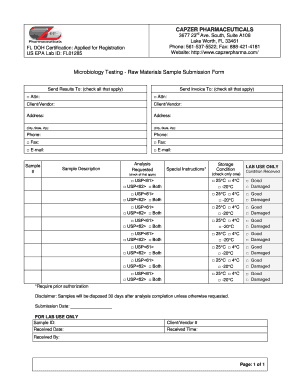 Fillable Online Microbiology Testing - Raw Materials Sample Submission ...