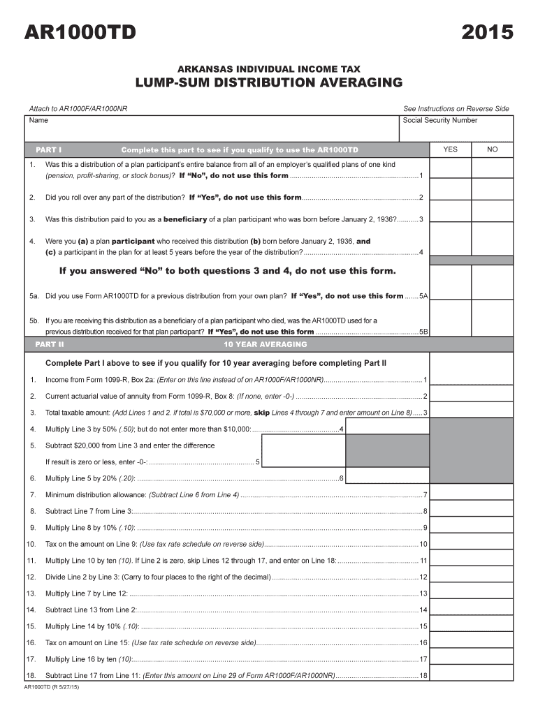 Fillable Online AR1000TD. Lump Sum Distribution Averaging Fax Email ...