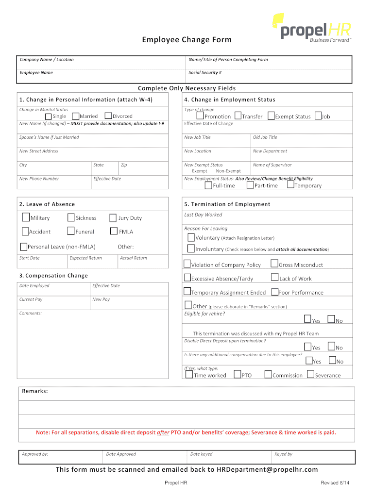 Fillable Online Employee Change Form - propelhr.com Fax Email Print - pdfFiller