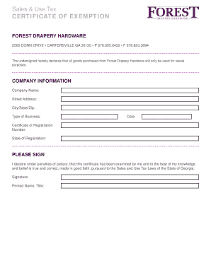 Fillable Online Sales & Use Tax CERTIFICATE OF EXEMPTION Fax Email ...