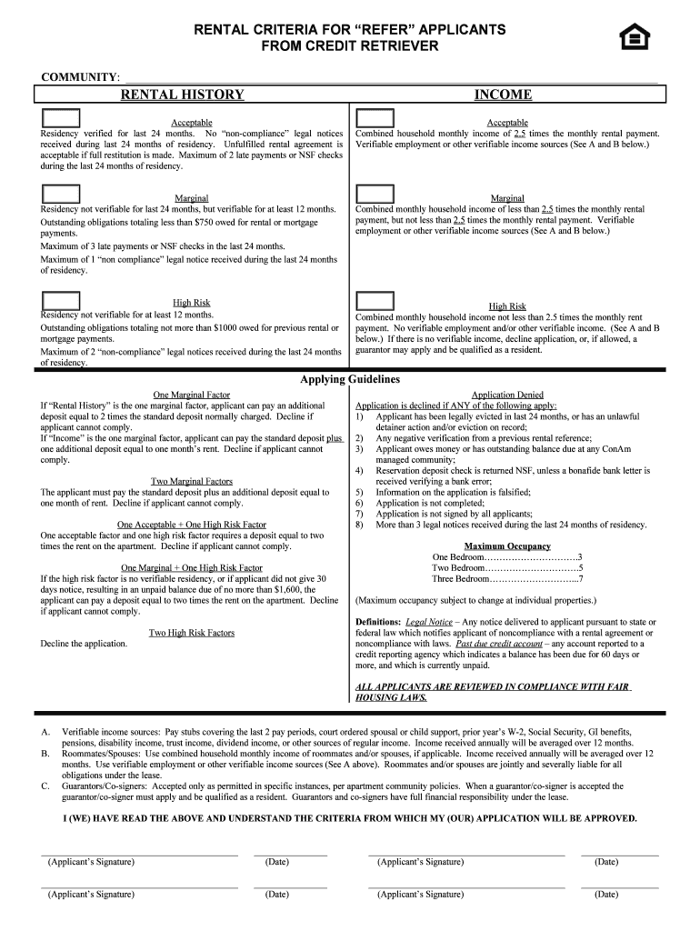 Fillable Online rental criteria for refer applicants - Crown Ridge Fax ...