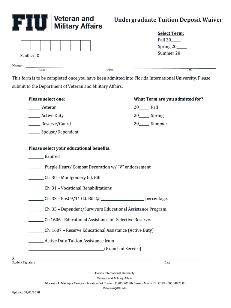 Fiu Deposit Waiver - Fill and Sign Printable Template Online | US Legal ...