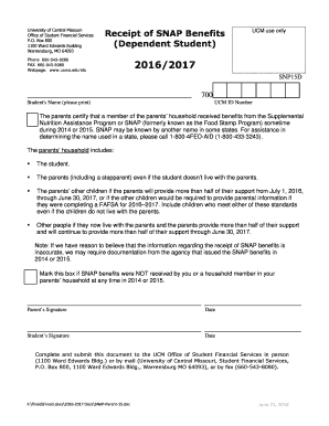 Fillable Online ucmo University of Central Missouri Receipt of SNAP ...