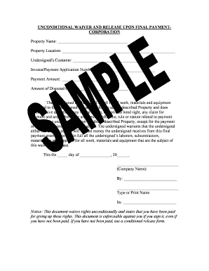 Fillable Online UNCONDITIONAL WAIVER AND RELEASE UPON FINAL PAYMENT ... Fax Email Print - pdfFiller