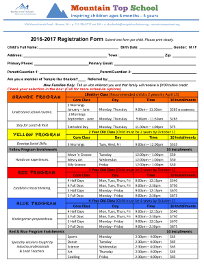 Fillable Online mountaintopschool Mountain Top School Registration Form 2016-2017 REVISED with ...