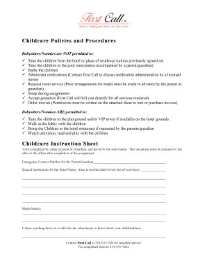 Fillable Online Childcare Policies and Procedures - First call Fax ...