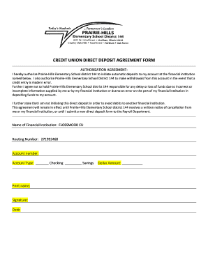 Fillable Online CREDIT UNION DIRECT DEPOSIT AGREEMENT FORM Fax Email ...