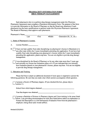 Fillable Online dhmh maryland PHARMACIST S INFORMATION FORM DRUG ...