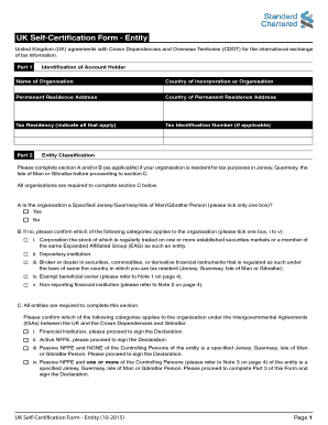 Fillable Online UK Self-Certification Form - Entity - Standard ...