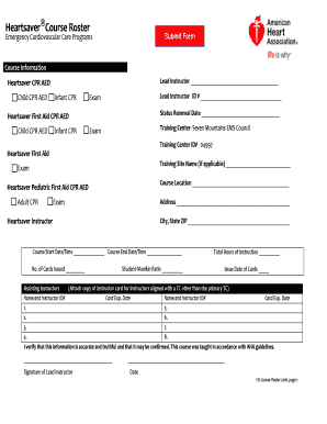 Fillable Online smemsc Heartsaver CPR Course Roster - smemsc.org Fax ...