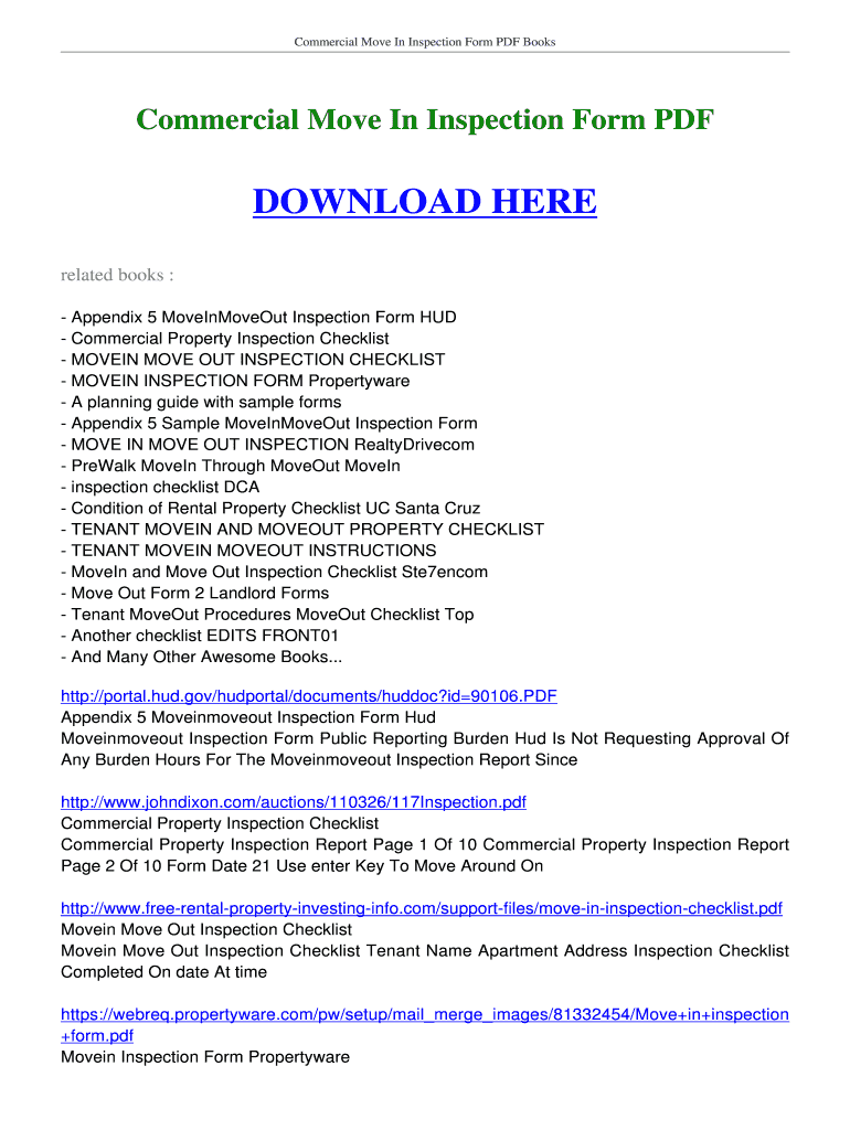 Fillable Online booksread Commercial Move In Inspection Form FREE ...