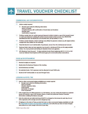 Fillable Online TRAVEL VOUCHER CHECKLIST Fax Email Print - pdfFiller