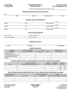 Fillable Online DRIVER S APPLICATION FOR DOT CERTIFICATION Fax Email ...