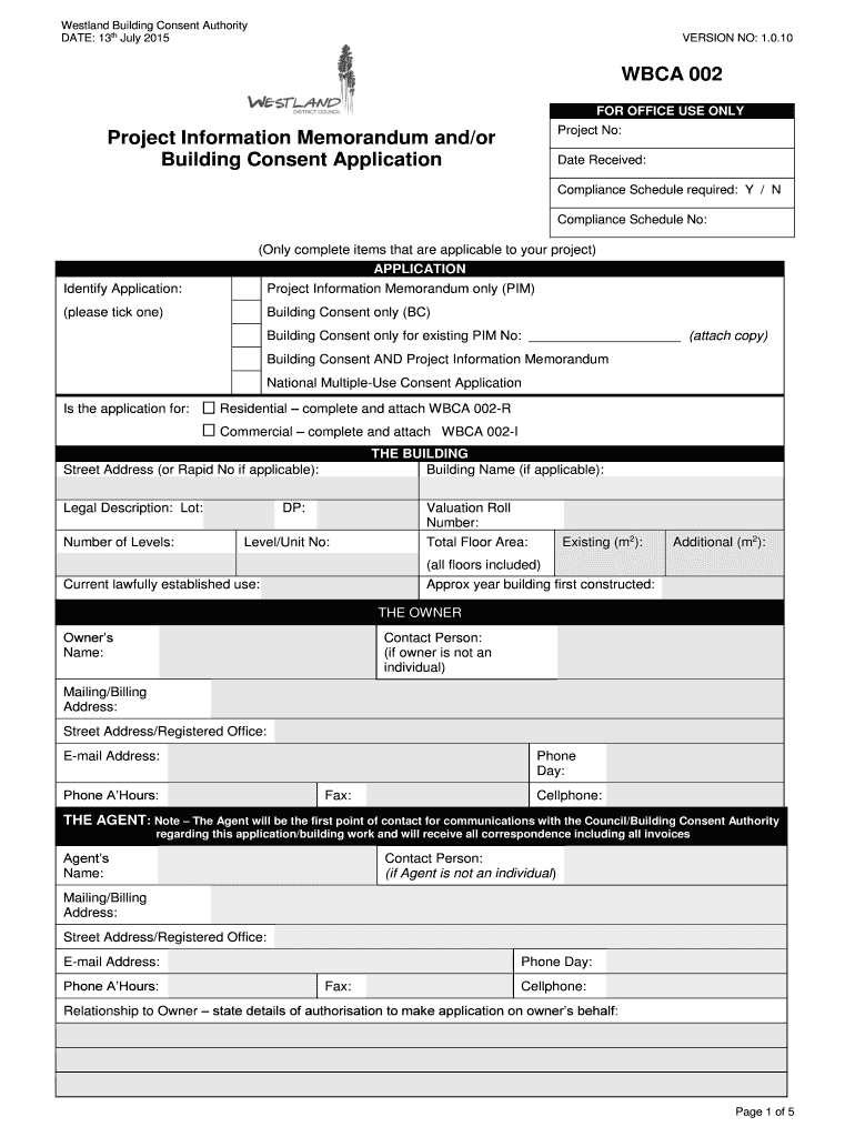 Fillable Online FOR OFFICE USE ONLY Project Information Memorandum and ...